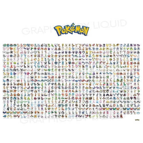 Pokemon Full Pokedex 1-721 Video Game Anime Gen 1 To Gen 6 Poster Print ...