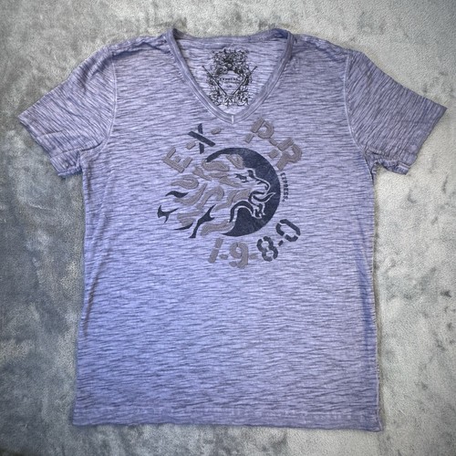 Express Size L T-Shirt V Neck Blue Embroidered Front Logo | eBay