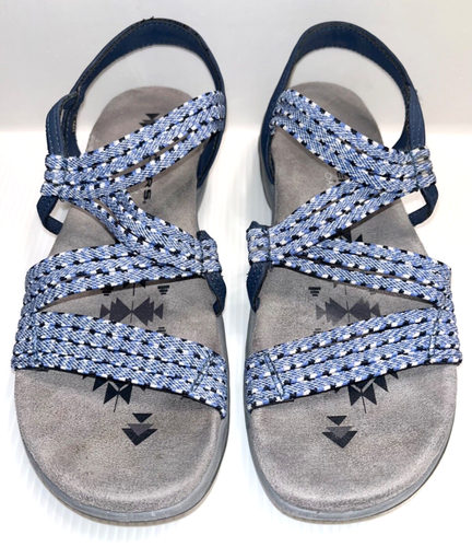 SKECHERS REGGAE SLIM 6 BLUE SANDALS SLINGBACK CONTOUR MEMORY FOAM PREOW ...