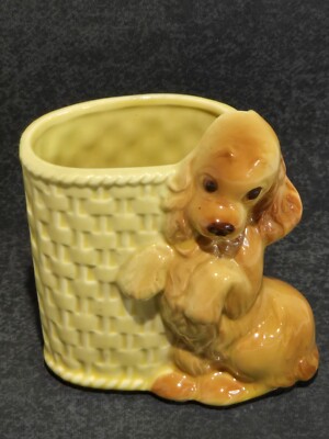 Vintage Royal Copley Dog Planter Vase Basket Cocker Spaniel Pottery ...
