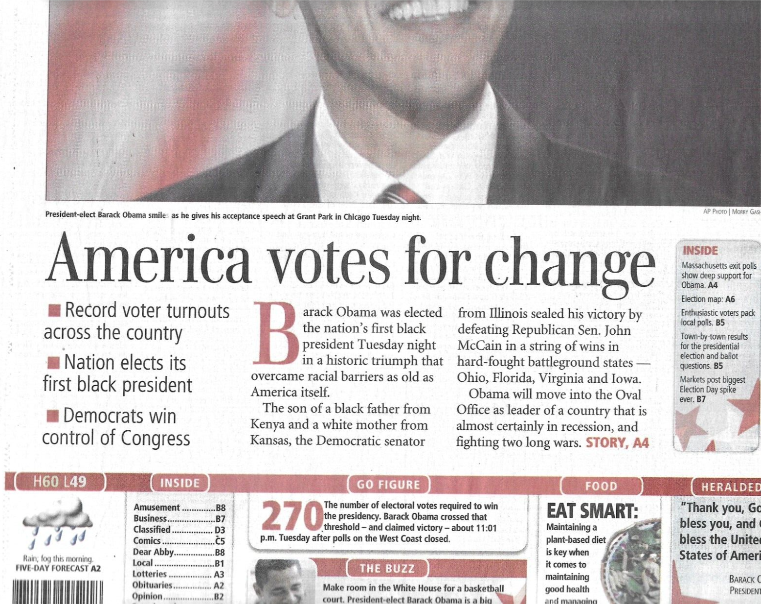Herald News Newspaper President Barack Obama November 5 2008 Newsstand ...