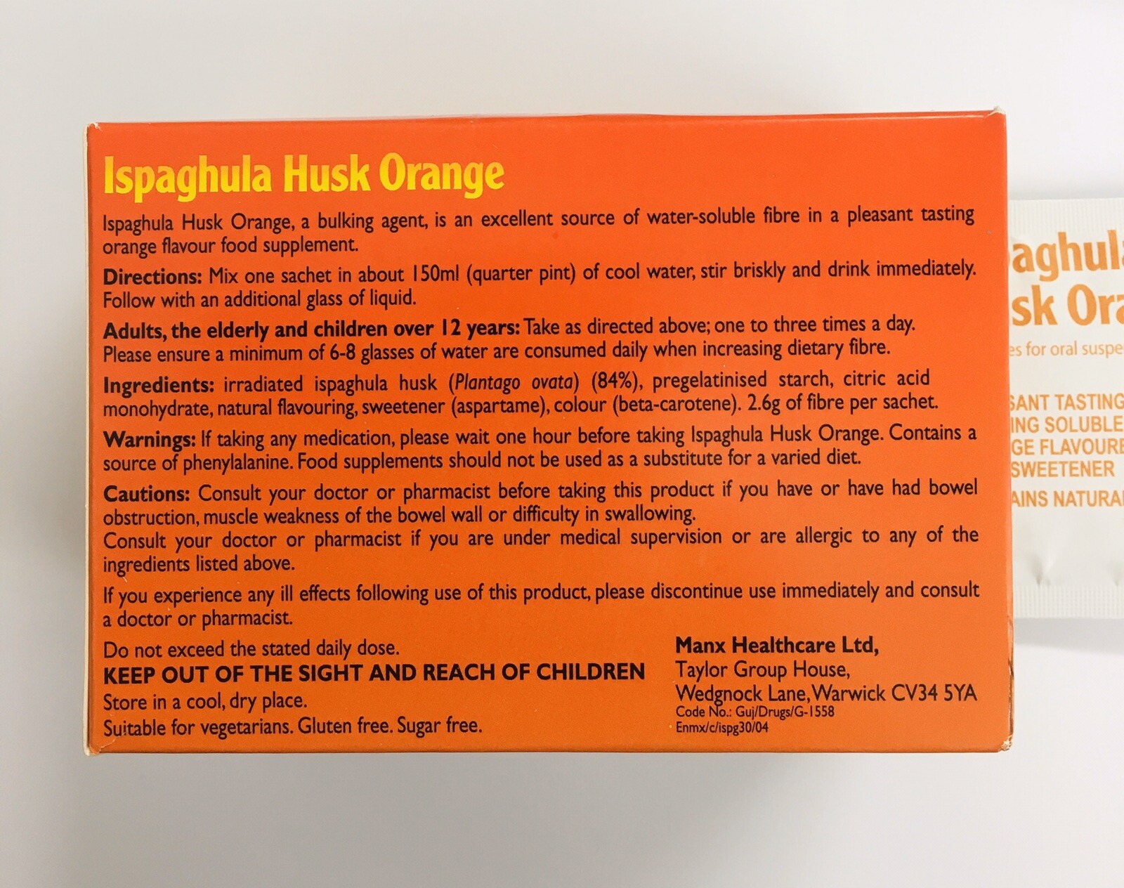 Ispaghula Husk Orange GENERIC Fybogel Gluten Free Sugar Free 1 x 30 ...