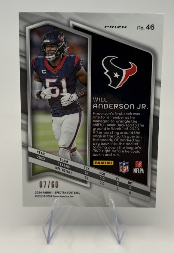 2024 Panini Spectra Will Anderson Jr. Houston Texans Interstellar Prizm ...