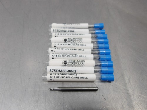 10 NEW! Richards Micro-Tool 1/16" Carbide Drill Mill 4 Flute 60 ...
