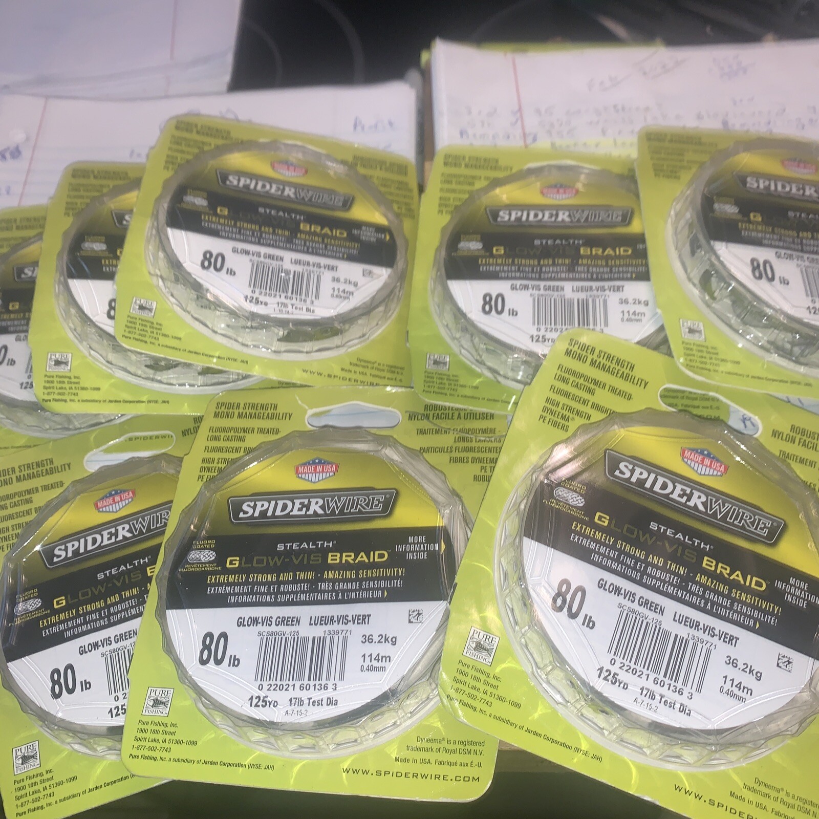 8 Packs spiderwire braid 80 lb test glowing green 125 Yards Each | eBay
