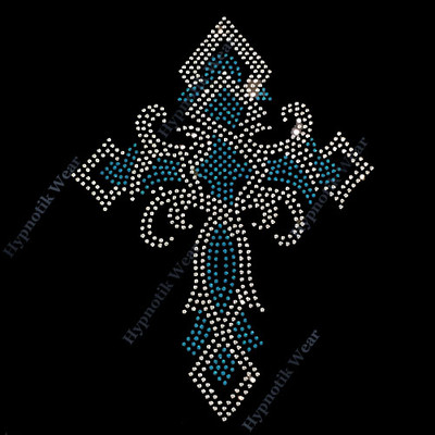 Rhinestone Transfer " Twisted Turquoise Cross " Hotfix,Iron On | eBay