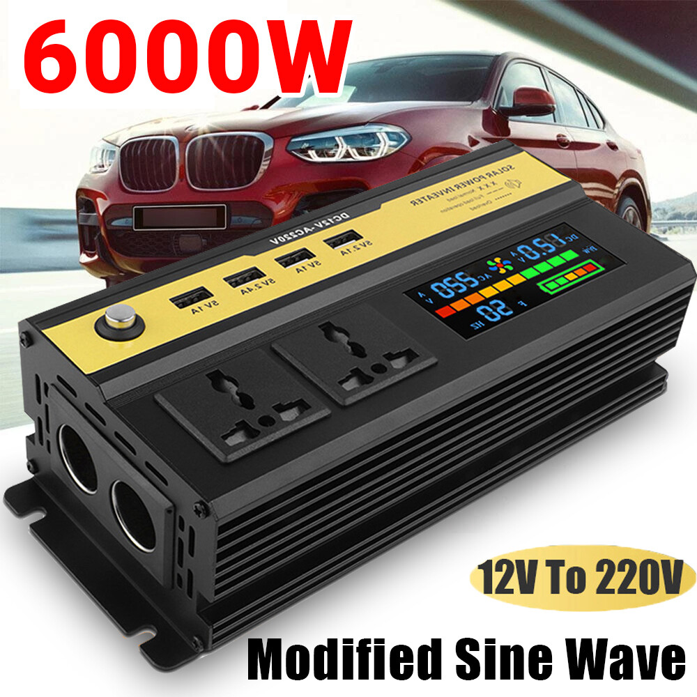 6000W DC12V to AC220V CAR POWER INVERTER CONVERTER 4 USB UK SOCKET FOR ...