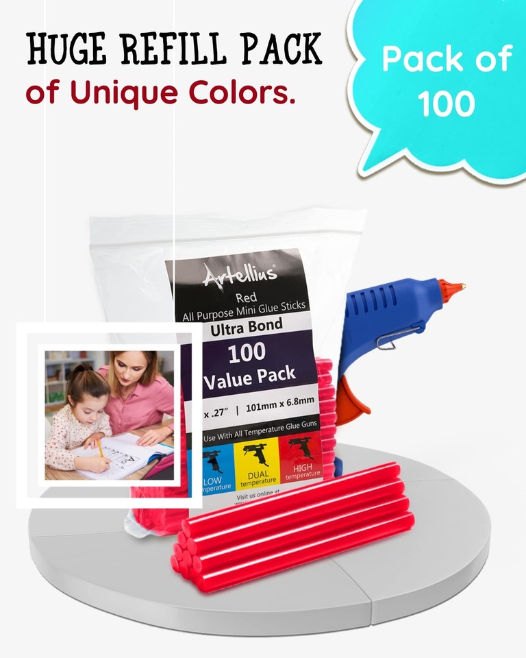 Red Hot Glue Sticks 4" X.27" 100 Bulk Pack Ultra Bond Hot Melt Adhesive ...