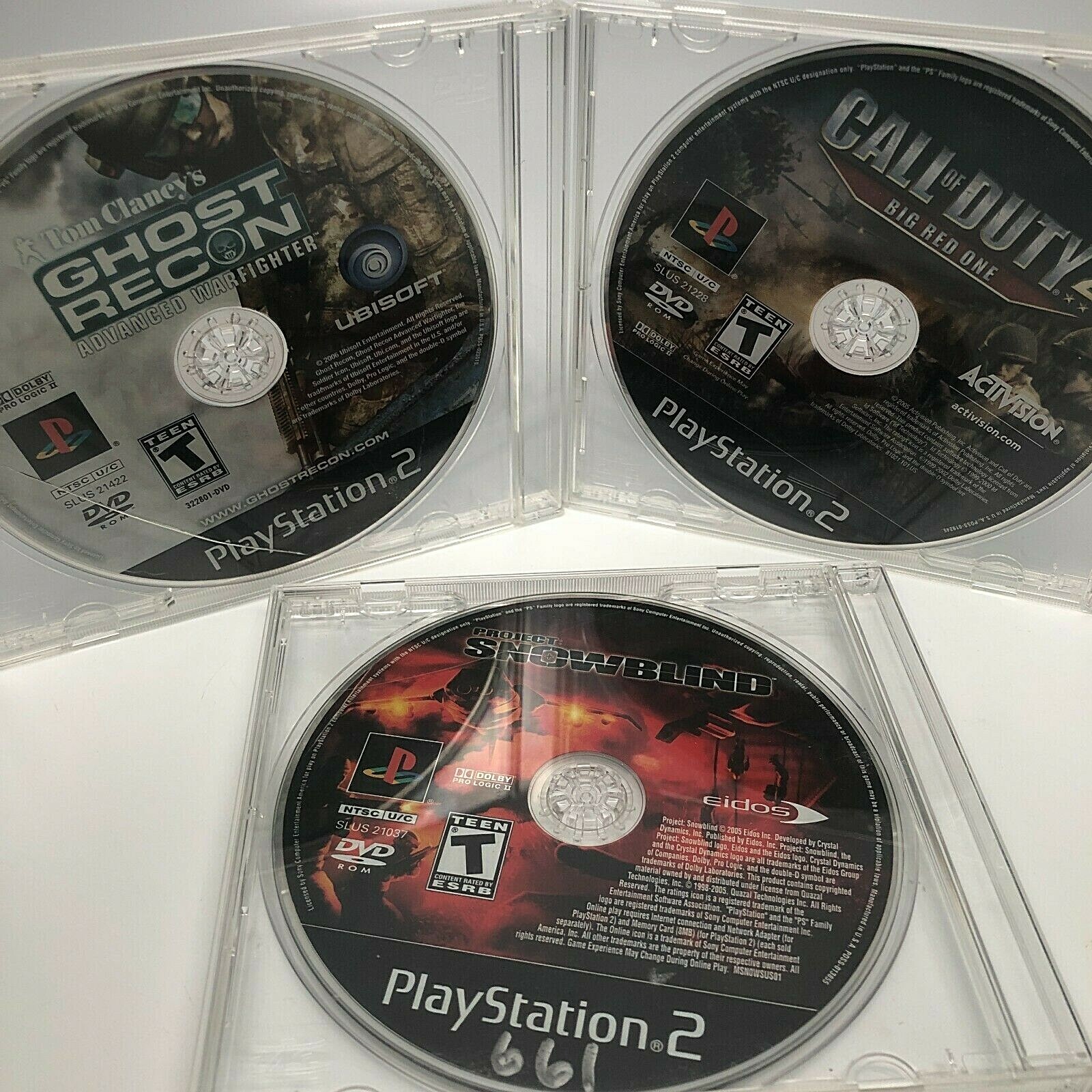 Ps2 Lot of 3 War Video Games Discs Only- Snowblind, Ghost Recon Call of ...