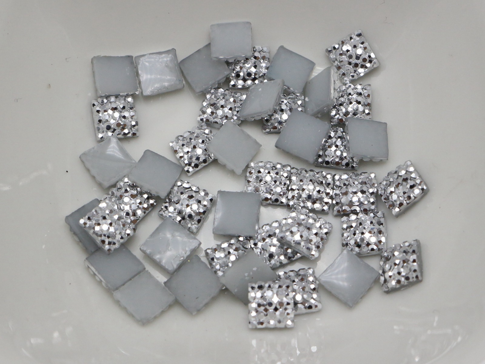 500 pcs Silver Acrylic Square Flatback Dotted Rhinestone Gems 6X6mm ...