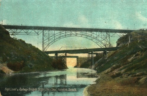 Antique (c.1910) Canada Hamilton High Level & Railway Bridges Colorized ...