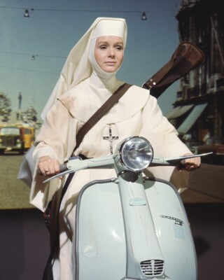 The Singing Nun Debbie Reynolds Riding On Vespa Scooter 8x10 real photo ...
