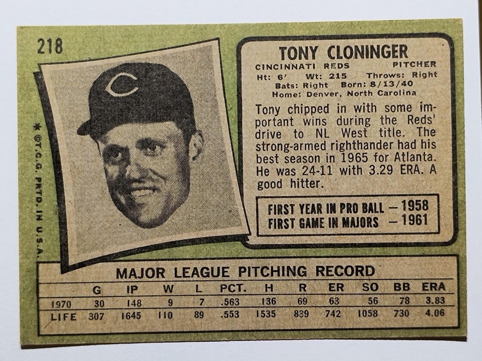 1971 Topps #218 Tony Cloninger (VGEX) | eBay