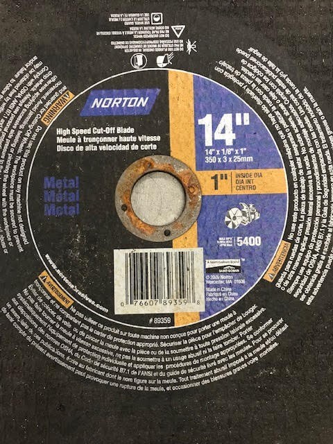 Norton 14 inch Metal Cut-Off Wheel, 14”x1/8”x 1”, Max RPM 5400, Used ...