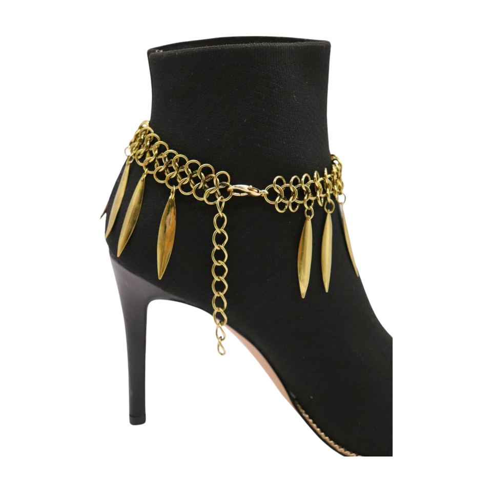 Women Antique Gold Metal Boot Chain Bracelet Shoe Anklet Ethnic Leaf ...