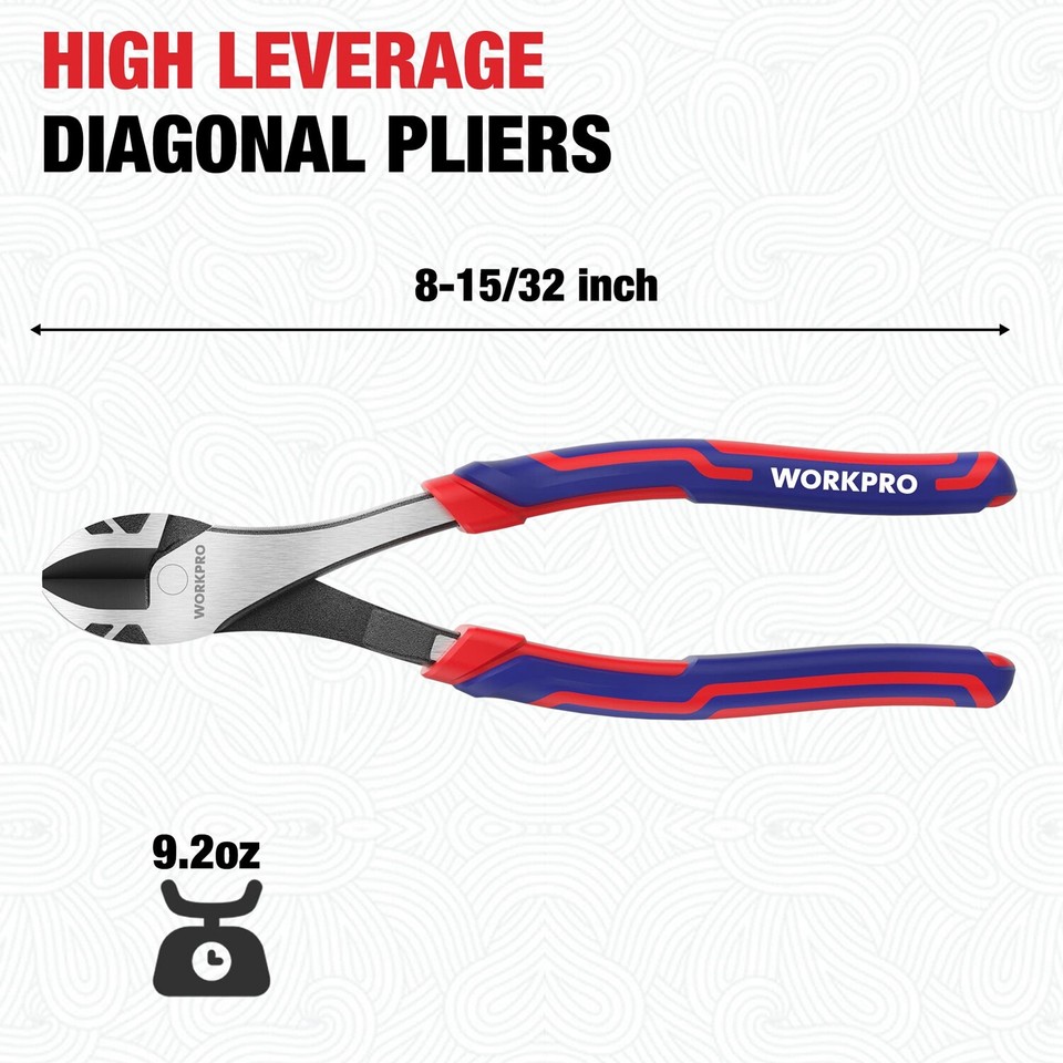 WORKPRO 8" High Leverage Diagonal Plier Heavy Duty Wire Cutters ...