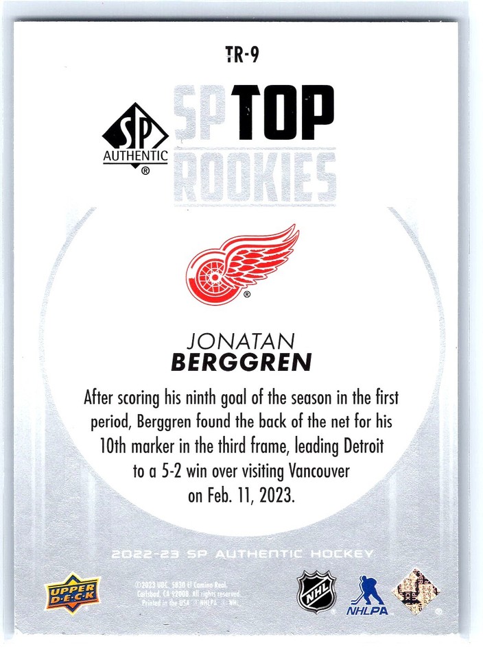 2022-23 UPPER DECK SP AUTHENTIC SP TOP ROOKIES INSERT #TR-9 JONATAN ...