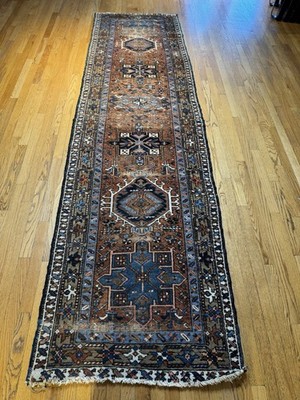 Stunning Antique Heriz Village Runner Rug 10’8x2’9 Handmade Work Of Art ...