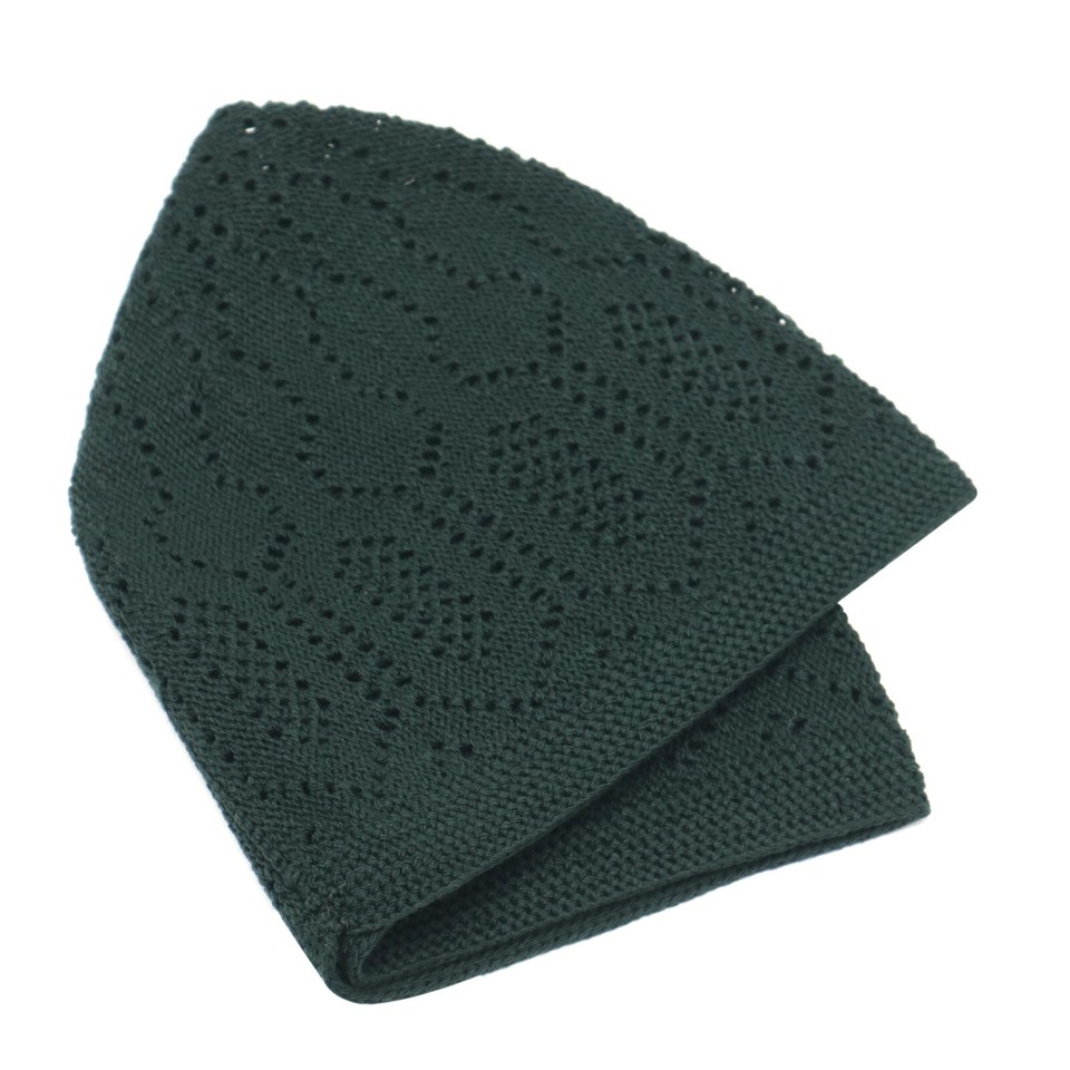 Islamic Kufi Skull Cap Dark Green 100% Cotton Open-Knit Turkish-style ...