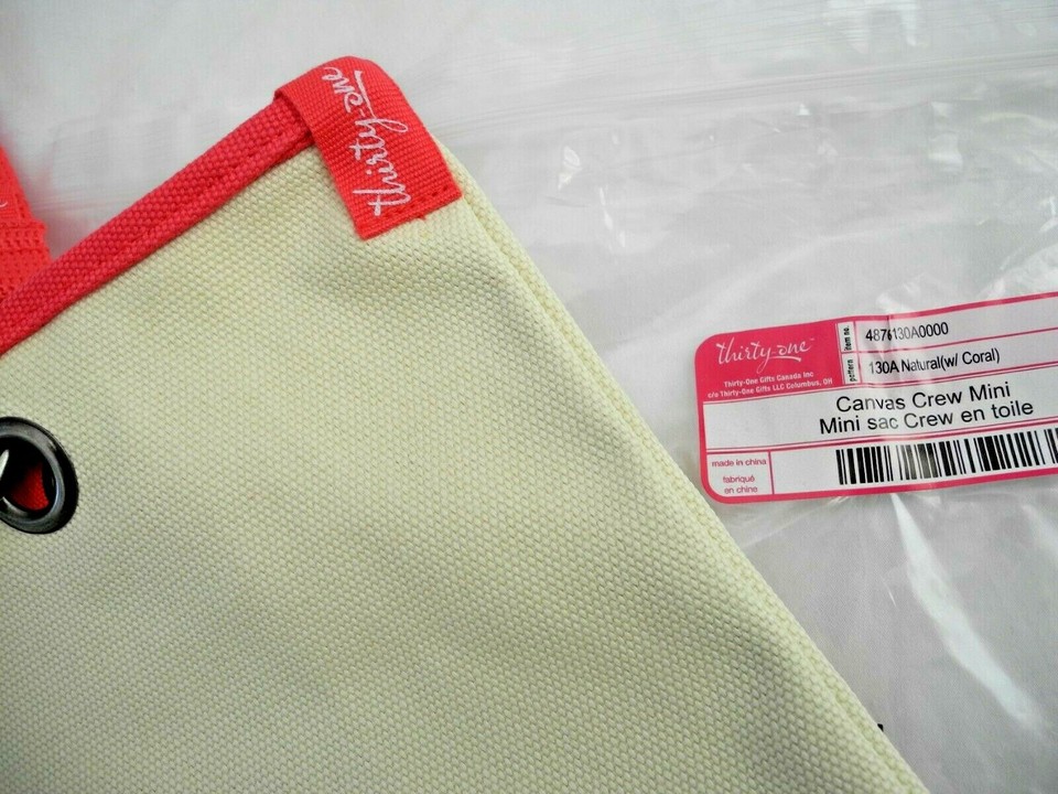 Thirty-One Retired Canvas Crew Mini in Natural (w/Coral) ~New in ...