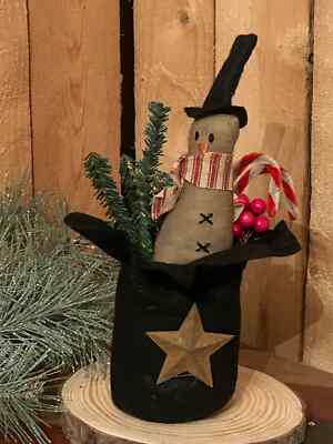 Primitive Country Snowman rustic top hat winter Christmas decor hanger ...