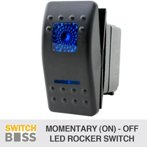 Rocker Switch BLUE Momentary (ON) - OFF - BLANK PLAIN COVER - LED Boat ...