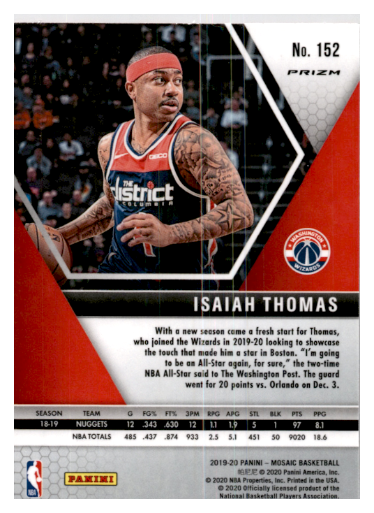 2019 Panini Mosaic #152 Isaiah Thomas Reactive Blue Washington Wizards ...