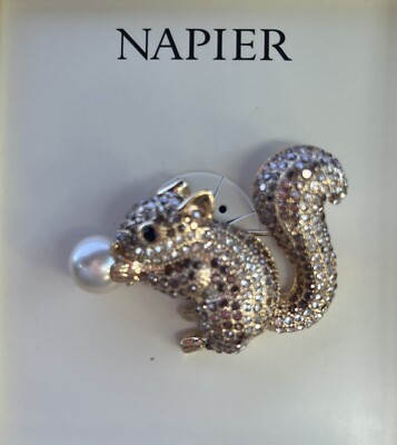Napier Squirrel Nut Faux Pearl Pin Brooch Chipmunk NEW w Gift Box Rose ...