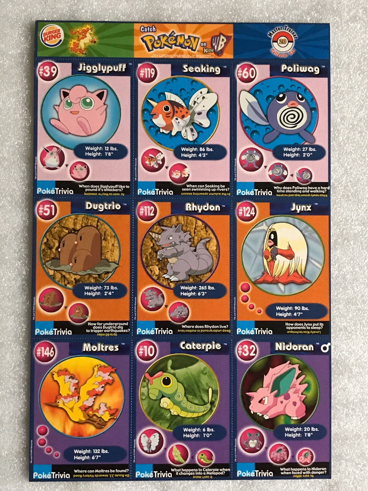 Burger King Pokemon The First Movie Card Sheet #20 | eBay