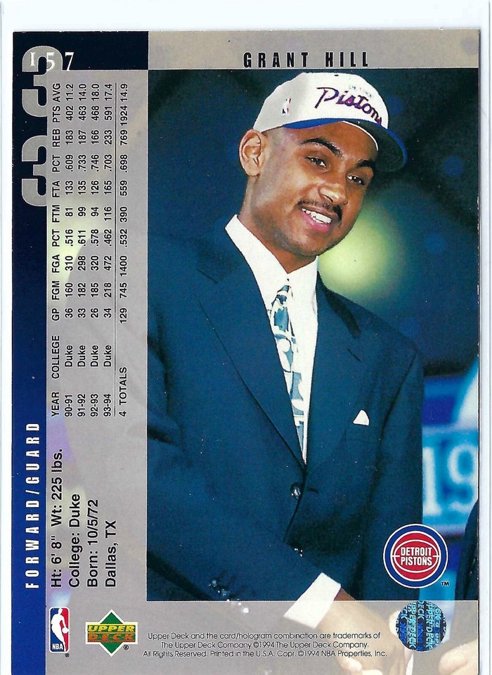 1994 Upper Deck Rookie Class #157 Grant Hill Detroit Pistons RC | eBay