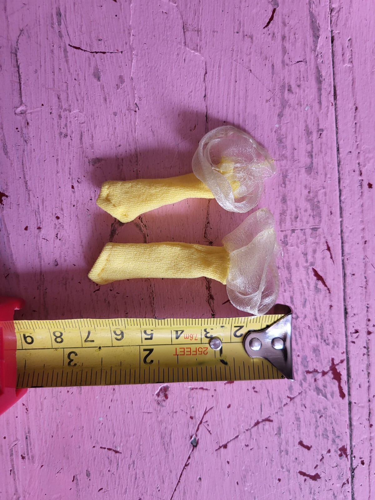 Barbie doll Belle yellow fingerless gloves or armbands tulle edge ...