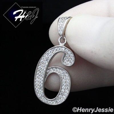 MEN WOMEN 925 STERLING SILVER ICY BLING CUBIC ZIRCONIA NUMBER"6 ...