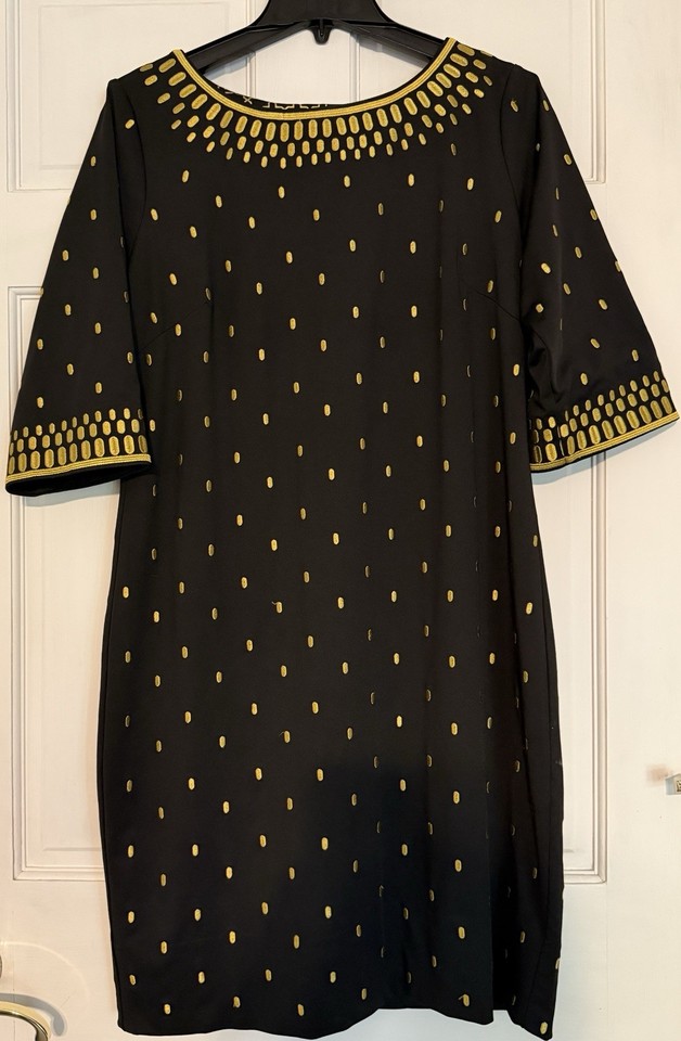 Gretchen Scott Dress Rocket Girl Black & Gold Metallic Embroidery Large ...