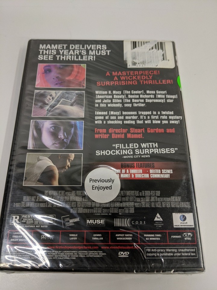 Edmond DVD (2006) “A Heart-Pounding Thriller” William H. Macy, L528 ...