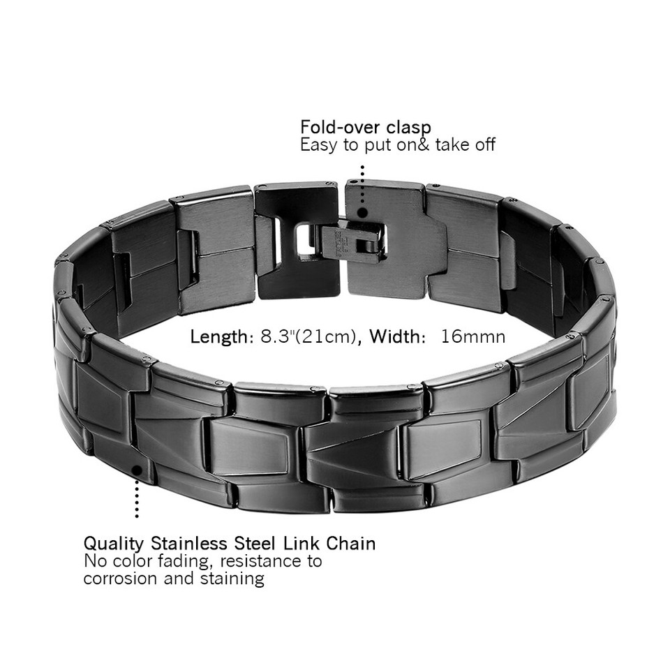 Men's High Polished Stainless Steel Black Greek Key Link Chain Bracelet ...