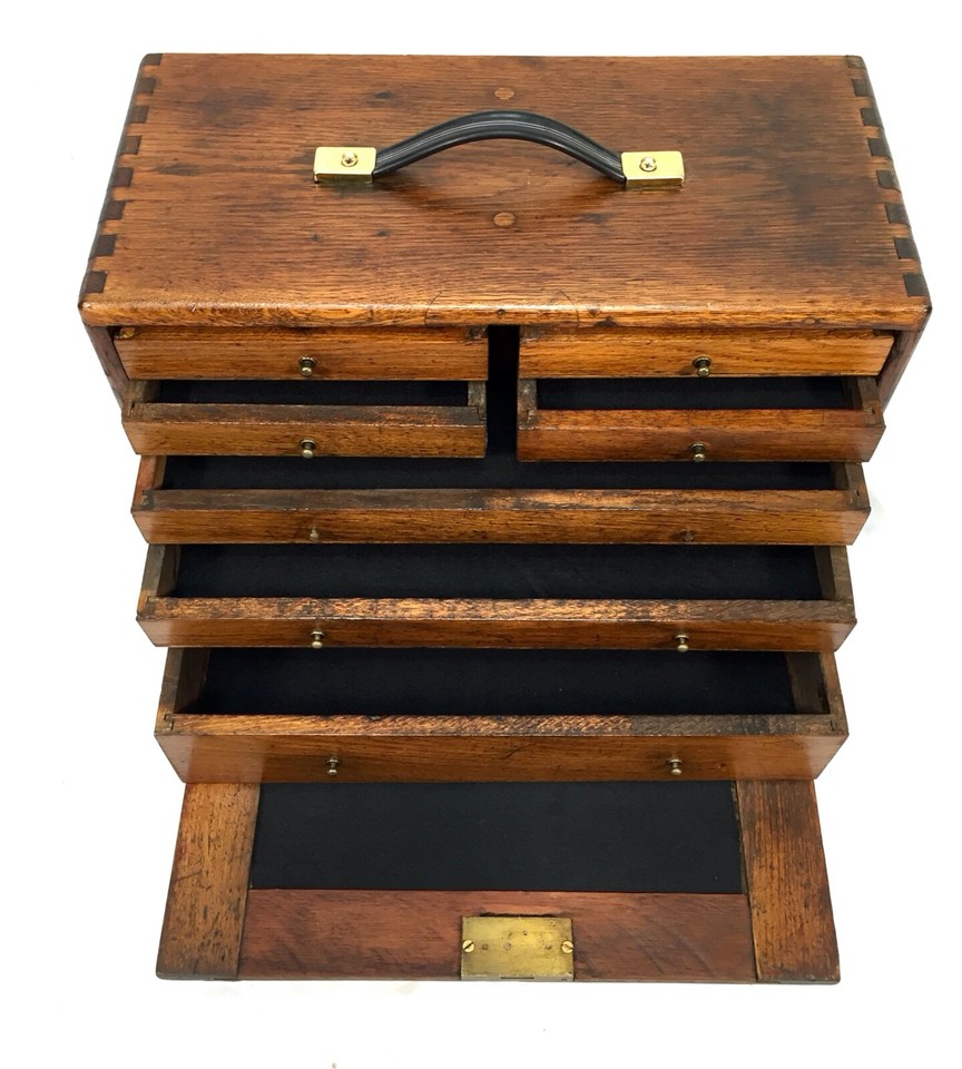 Antique Wooden Oak Engineers Toolbox / Tool Box / Collectors Cabinet ...