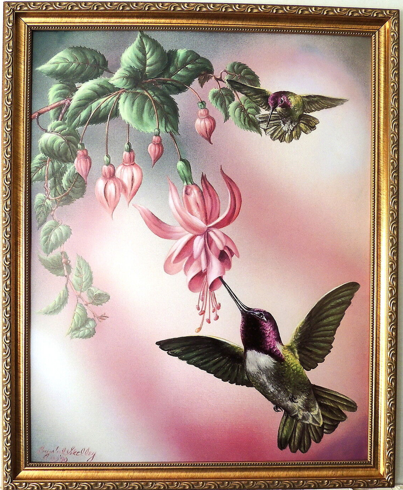 HUMMINGBIRD PICTURE FLORAL CRYSTAL SKELLEY FRAMED PRINT 16X20 | eBay