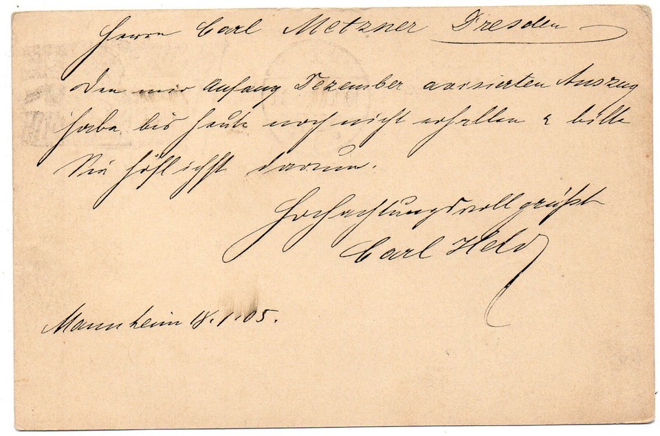 Ganzsache Carl Held Germania Flaggenstempel Mannheim 18.1.05 nach ...