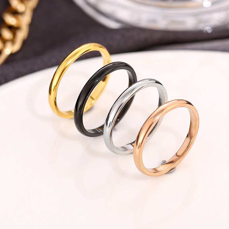 Women Girl 2mm Thin Stackable Ring Stainless Steel Plain Band For Gift ...
