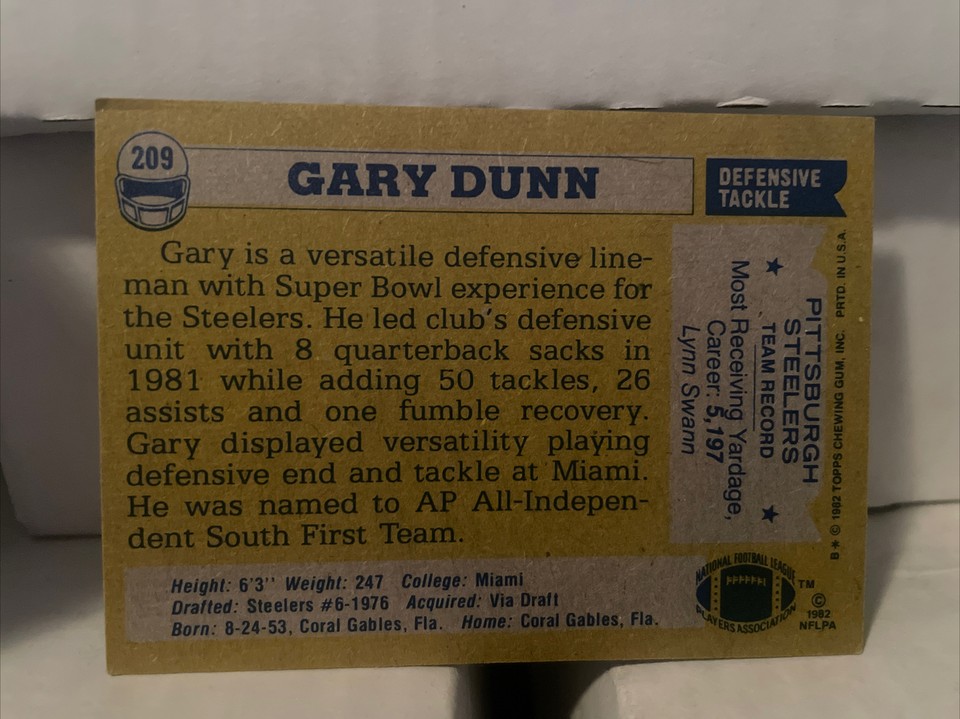 Gary Dunn -Miami Hurricanes- Pittsburgh Steelers Autographed Rookie ...