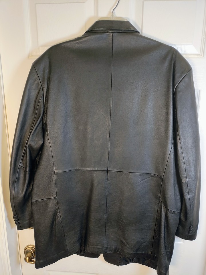 J Ferrar Men's Size Large Black Leather Blazer Jacket Sport Coat Soft ...