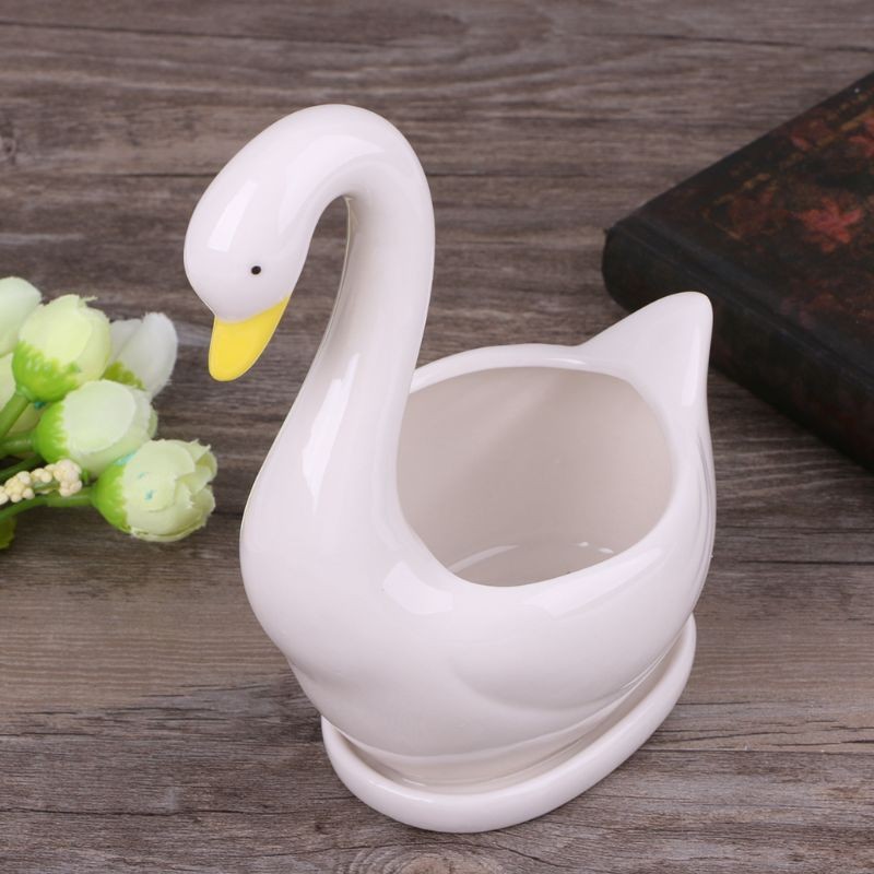 White Swan Ceramic Flower Pot Succulent Plant Flowerpot Planter Desktop ...