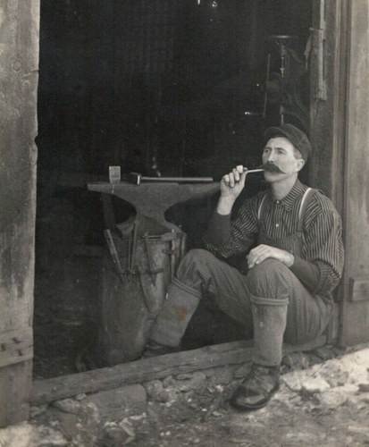 1911 Krueger Blacksmith Anvil Smoke Pipe Moustache Emmet Wisconsin RPPC ...