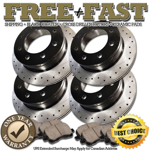 H0892 FRONT+REAR BLACK Drill Brake Rotors Pads FOR 2005 2006 2007 2008 ...