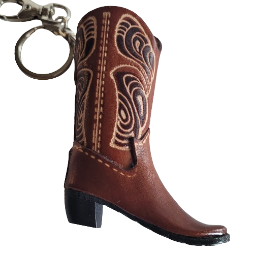 Cowboy Boot Leather Keychain Brown Handmade Ring Western Fob Key Ring ...