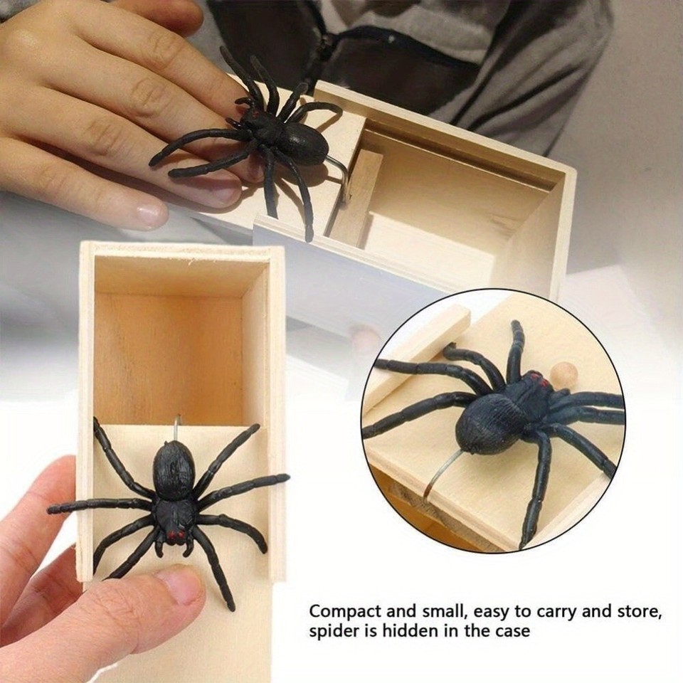 Wooden Prank Spider Scare Box Hidden in Case Trick Play Joke Scarebox ...