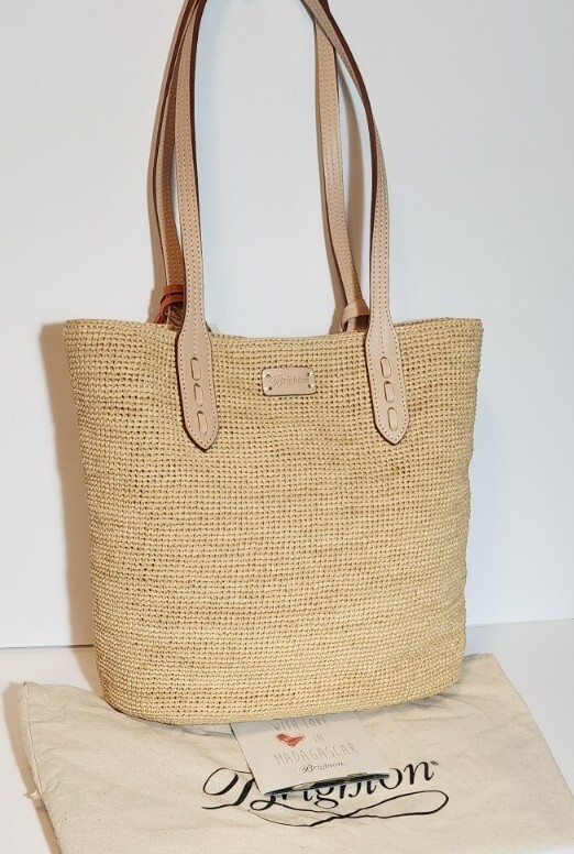 BRIGHTON FERRARA COLLECTION DINA MADAGASCAR RAFFIA & LEATHER TASSEL ...