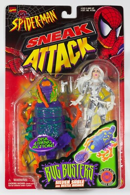 Spider-Man Sneak Attack Silver Sable Bug Busters Action Figure Toy Biz ...