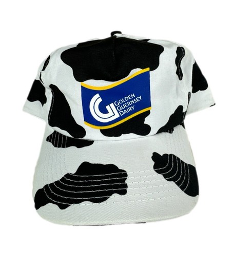Vtg Golden Guernsey Dairy Cow Pattern Snapback Hat Black White Spotted ...