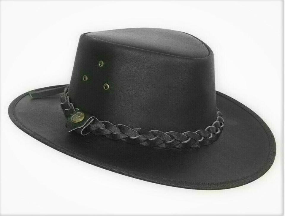 Australian Cowboy Hat Real Leather Western Aussie style Brown Side ...